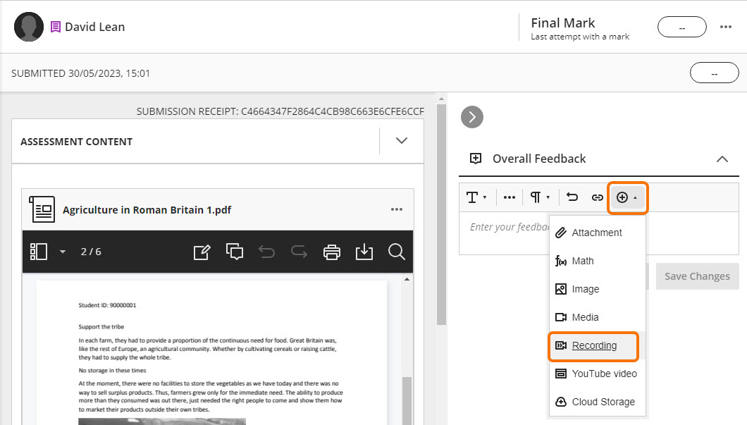 Blackboard Assignments – Audio and Video feedback - Technology Enhanced Learning Support for Staff