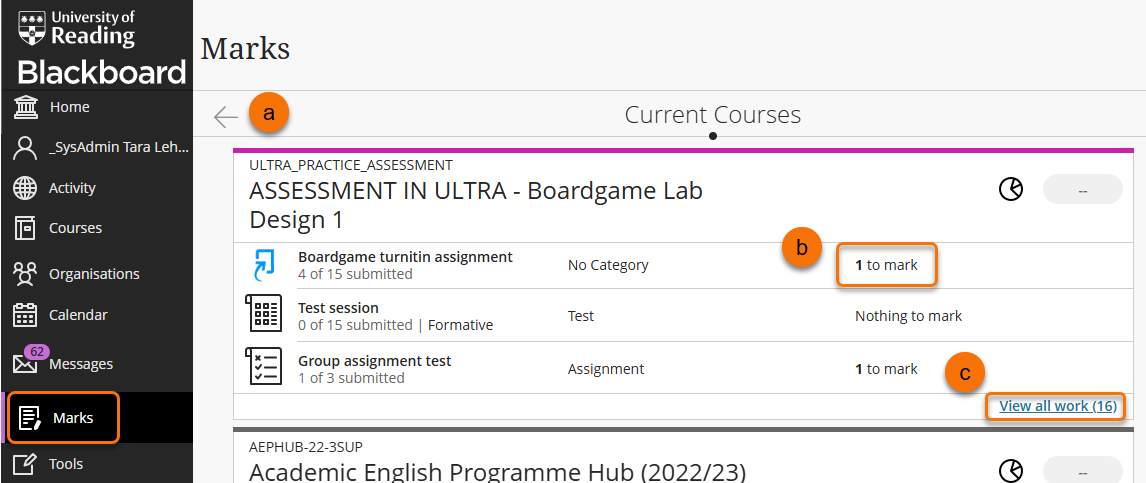 Blackboard Navigation: Marks - Technology Enhanced Learning Support for Staff